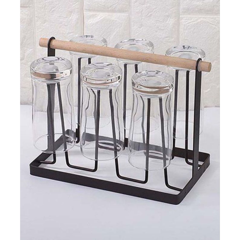 Jual Rak Gelas Dapur Aesthetic Besi Kayu Cup Holder Mug Holder / Rak ...