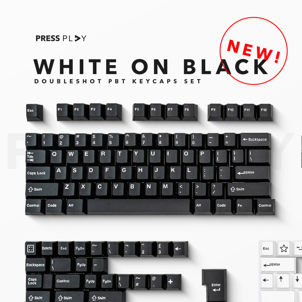 Jual White on Black WoB PBT ABS Doubleshot Keycaps Keycap Set by Press ...