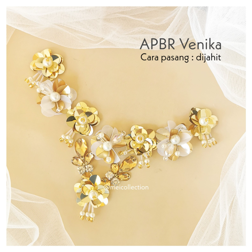 Jual payet rangkai bunga 3d APBR Venika gold bunga jahit | Shopee Indonesia