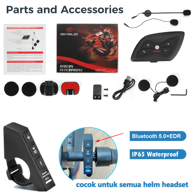 Jual Intercom GEARELEC V6 Pro Bluetooth 800m Intercom Headset Vnetphone ...