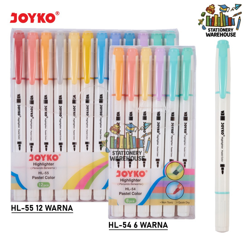 Jual Highlighter Penanda Joyko HL-54 , HL-55 6 dan 12 warna Pastel | Shopee Indonesia