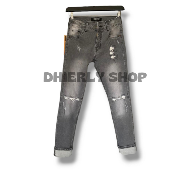 Jual Celana Jeans Sobek Pria Robek Lutut Grey Wash Slim Fit | Shopee ...