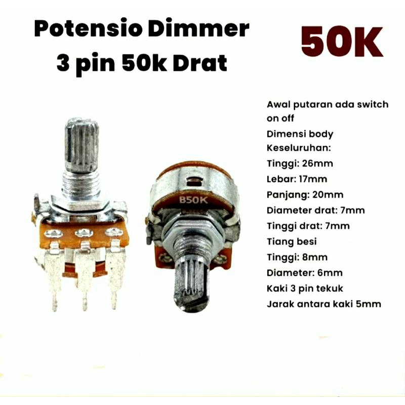 Jual Potensio Dimer Derat 3 Kaki On Off B50K | Shopee Indonesia
