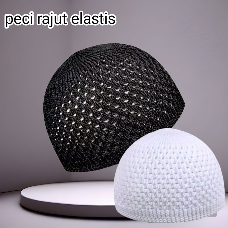Jual 20 PCS PECI RAJUT PREMIUM/KOPIAH HAJI PUTIH HITAM ARAB | Shopee Indonesia