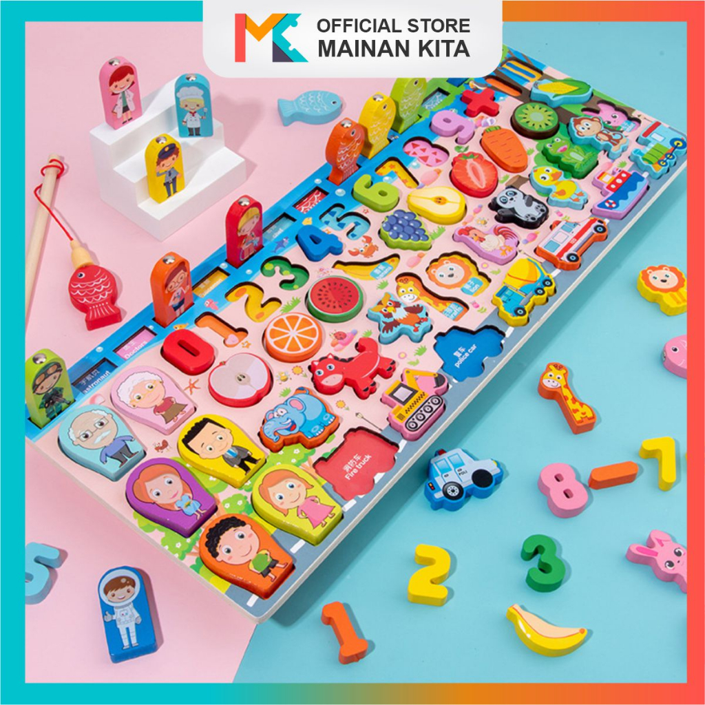Jual MK101 Puzzle Kayu Mainan Edukasi Huruf ABC dan Angka untuk Belajar ...