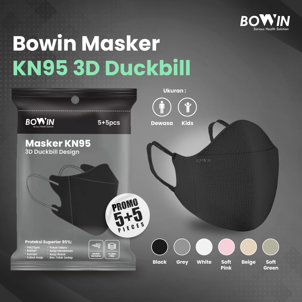 Jual Bowin Masker KN95 - Duckbill 3D (Filter ≥95% BFE PFE) Masker Medis ...