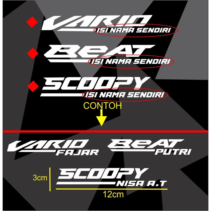 Jual cutting sticker custom nama by request vario/beat scoopy/ | Shopee ...