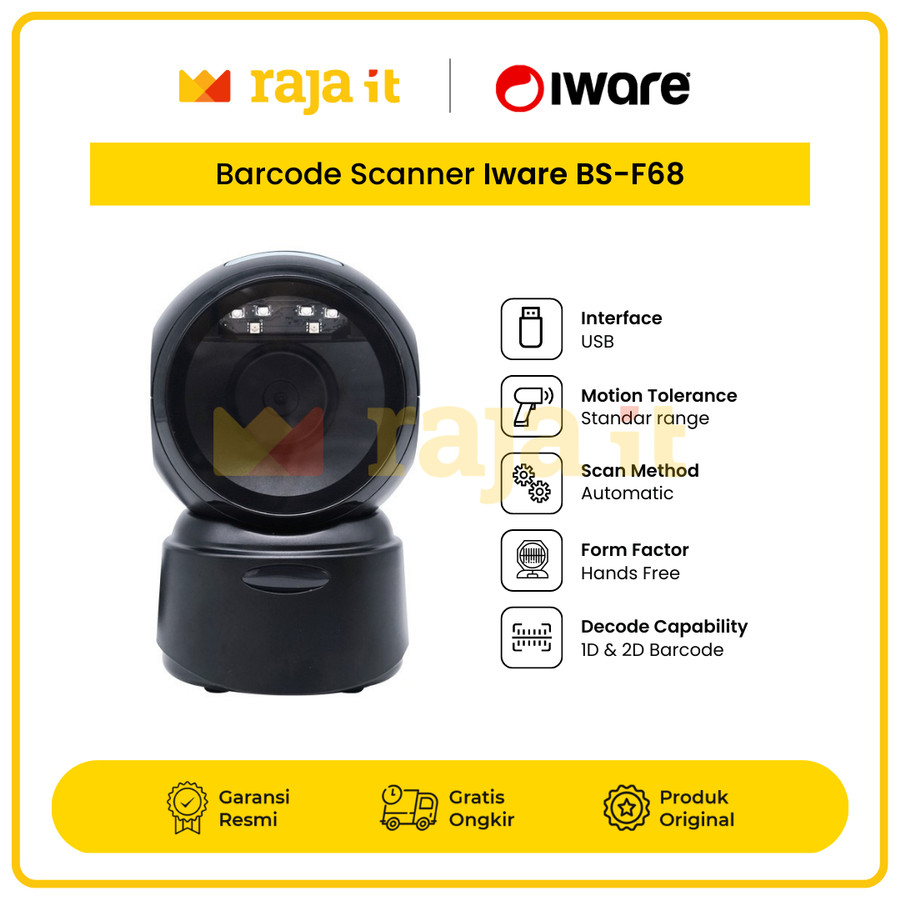 Jual IWARE Barcode Scanner Omni BS-F68 Autoscan QRcode 1D 2D USB BSF68 ...