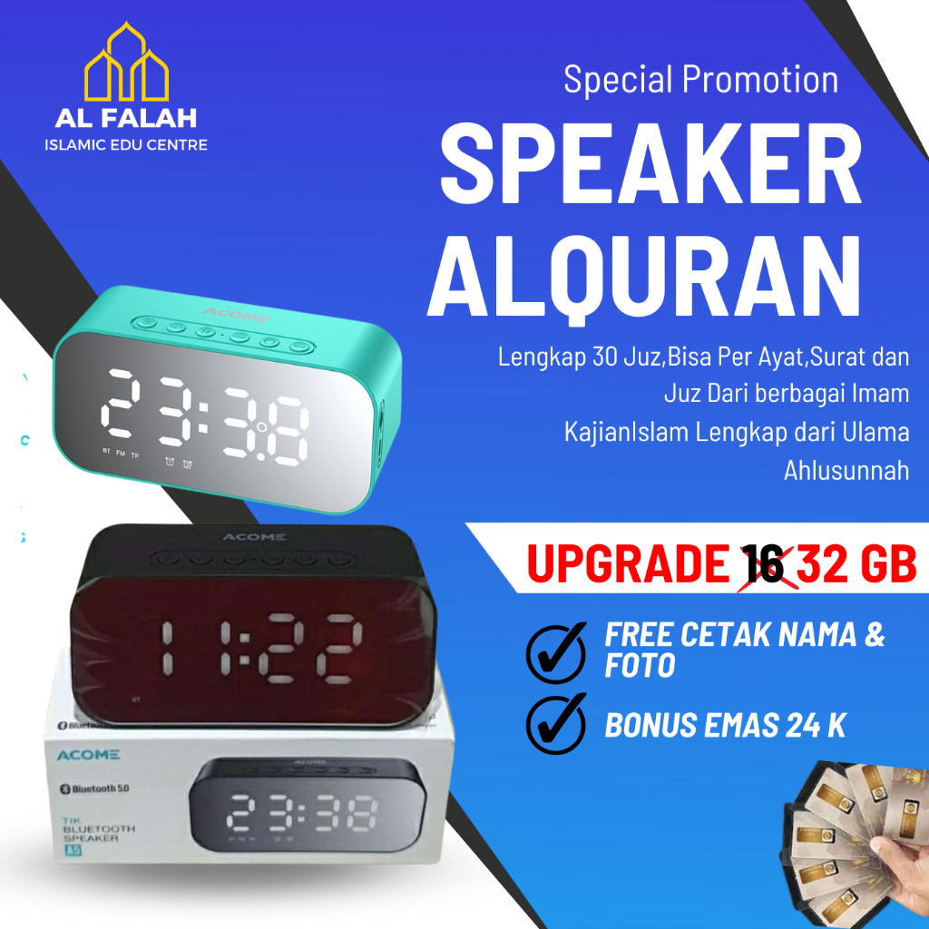 Jual AL FALAH Speaker Bluetooth Full Bass Murottal Alquran 30 Juz ...