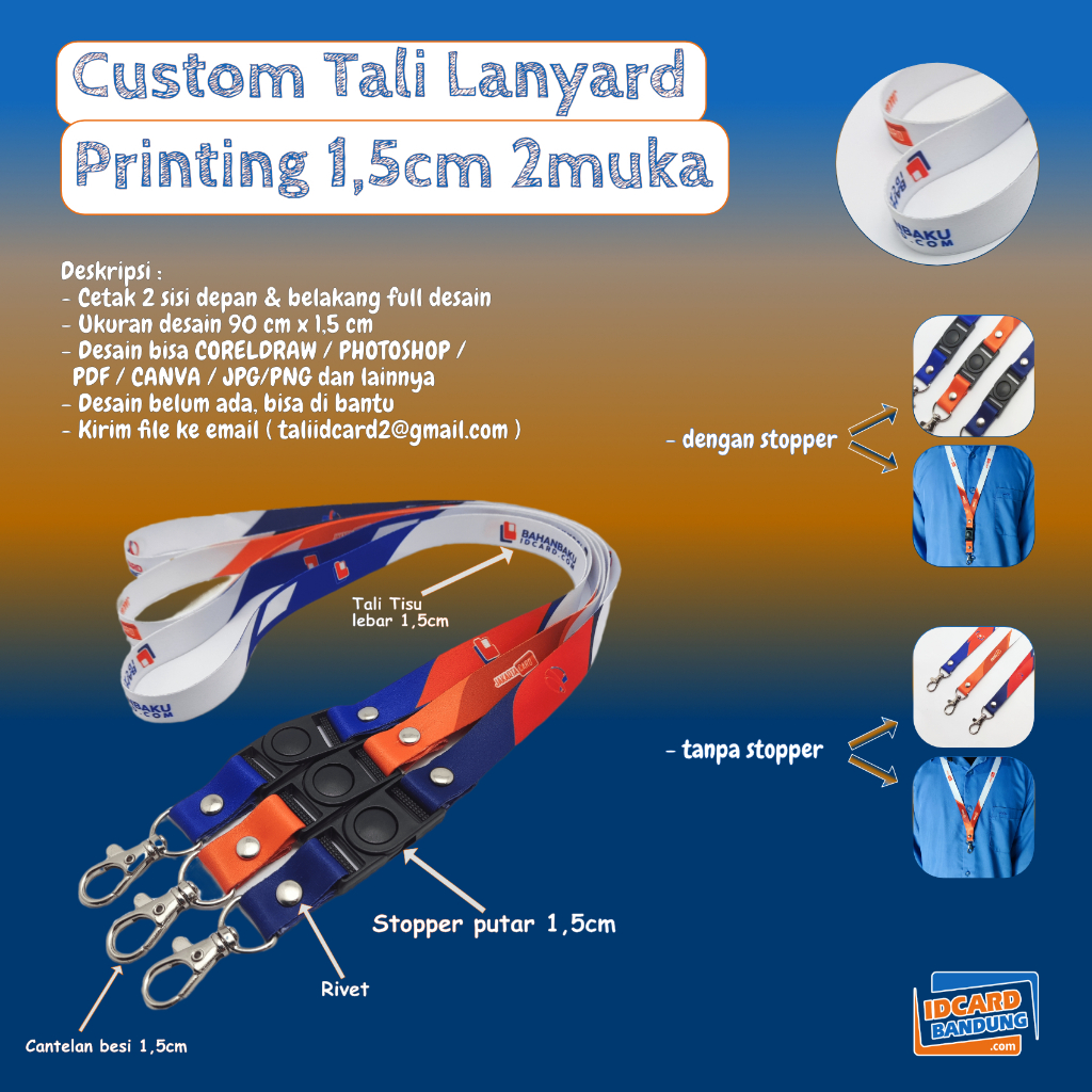 Jual cetak tali idcard custom desain 1,5cm tali id card printing sublim ...