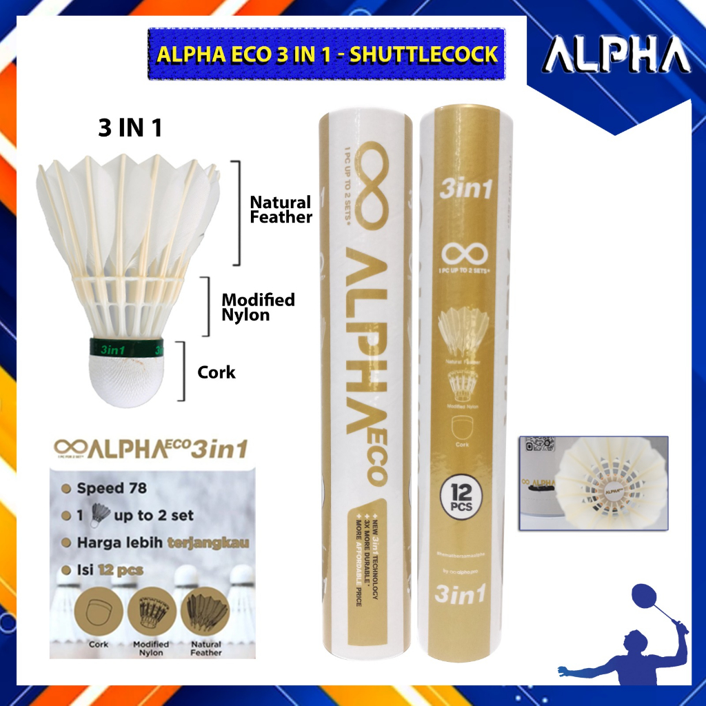 Jual SHUTTLECOCK KOK ALPHA NEW ECO 3 iN1 TECHNOLOGY - ALPHA ECO WHITE ...