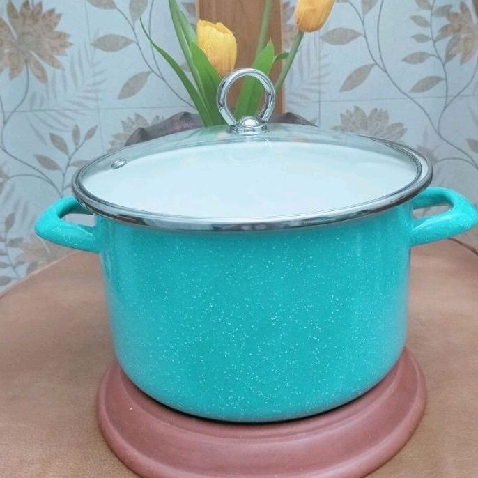Jual Panci DO D 20cm Enamel Tebal plus Tutup Kaca - Biru | Shopee Indonesia