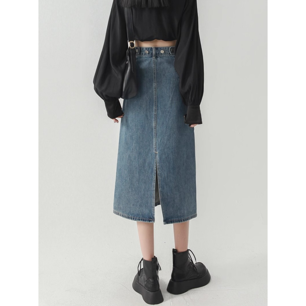 Jual Rok Denim Wanita Rok Gaya Korea Midi / Maxi Rok Gadis Rok Denim ...