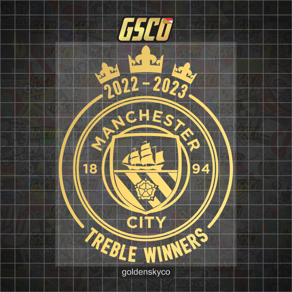 Jual CUTTING STICKER BOLA MANCHESTER CITY TREBLE WINNERS 2022 - 2023 ...