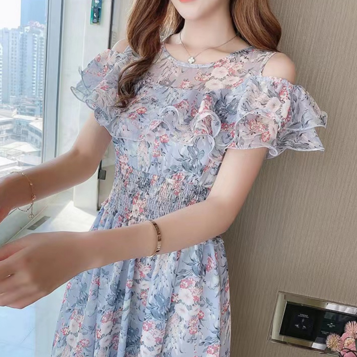 Jual 2024 Gaun sifon bunga Korea yang baru/long dress korea/dress bunga ...