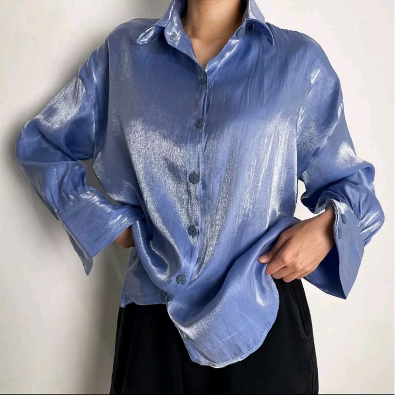 Jual RAFANIA - Shimmer Shirt atasan silk polos casual basic | Shimmer ...