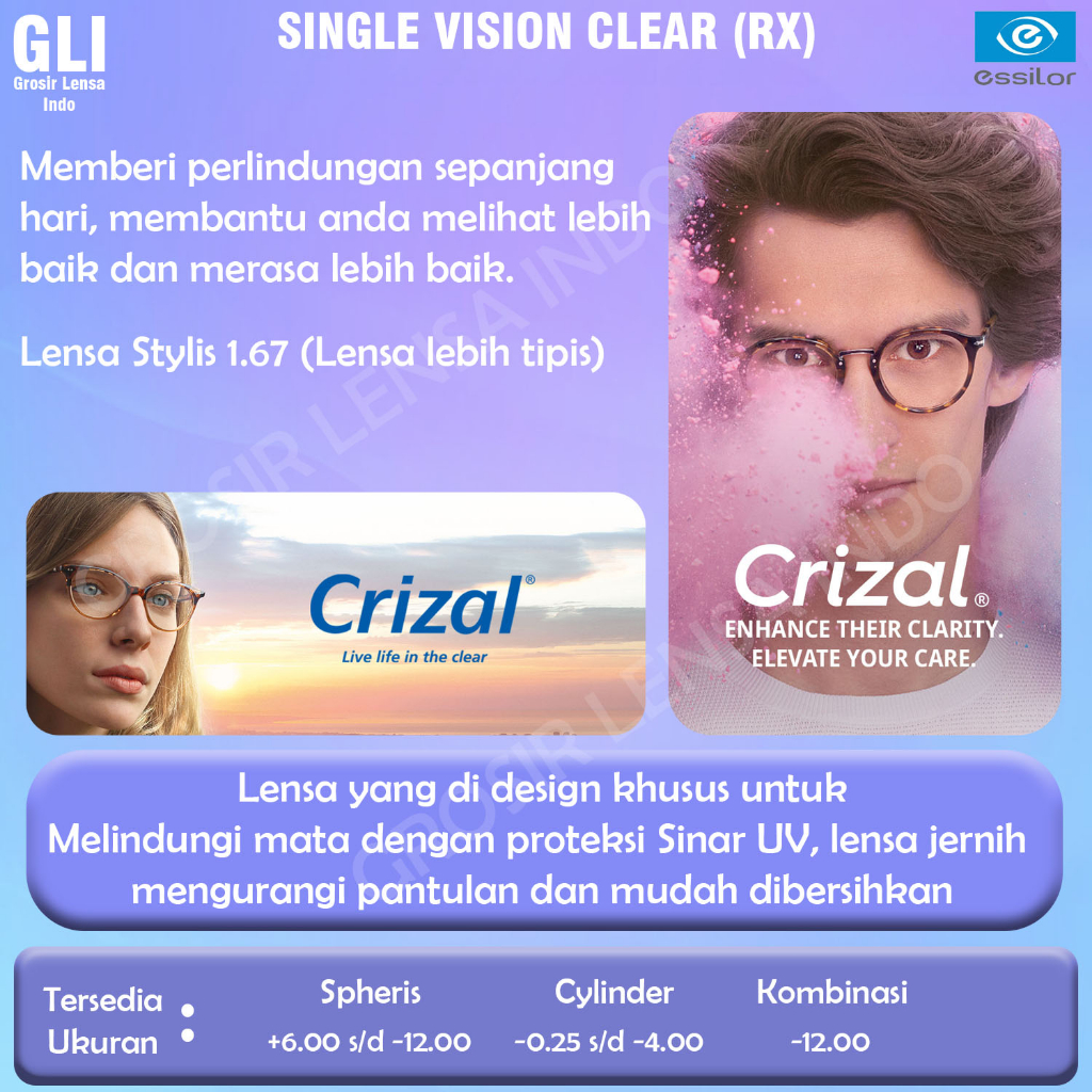 Jual Lensa kacamata Essilor SV Stylis 1.67 Crizal / Rock / Sapphire ...