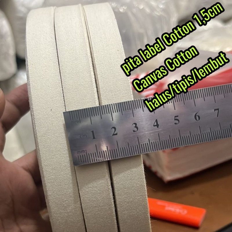 Jual Pita label Cotton Kream 1,5cm 1rol isi 100mtr,Bahan halus,typis ...