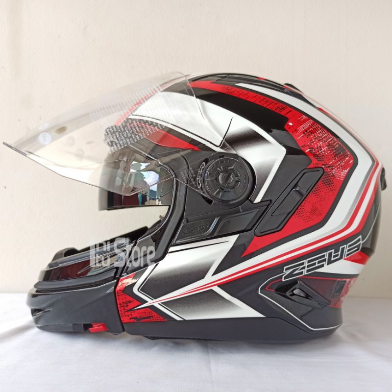Jual Zeus ZS613C ZS-613C Black AJ6 Red Helm Modular Double Visor ...