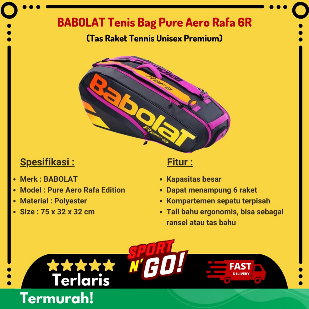 Jual BABOLAT Tenis Bag Pure Aero Rafa 6R-12R - Tas Raket Tennis Unisex Premium | Shopee Indonesia