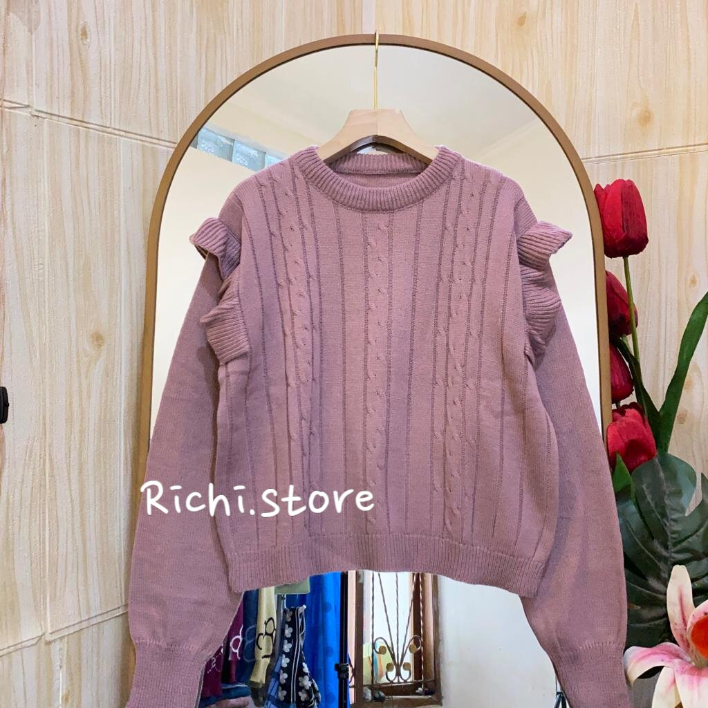 Jual Ilana blouse rajut wanita kerah bulat motif cable | Shopee Indonesia