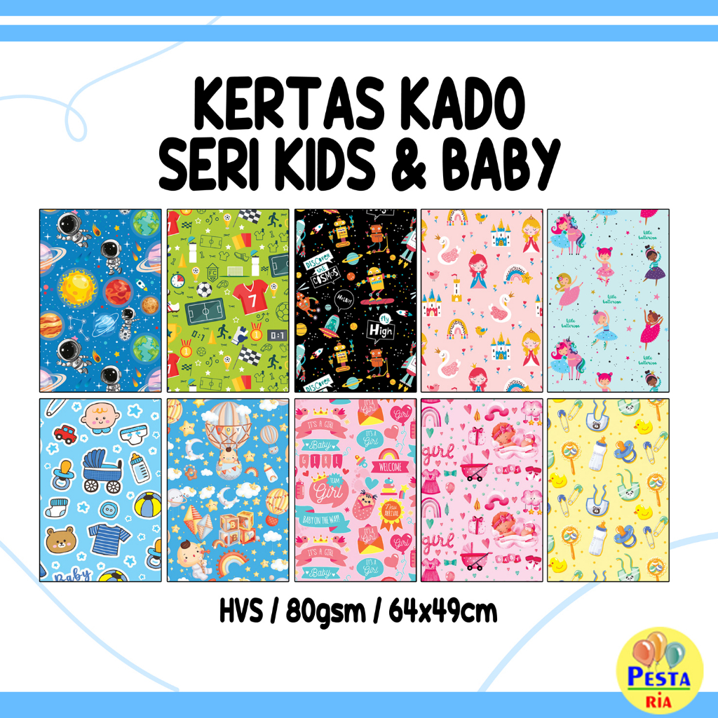 Jual Murah!! 50 Lembar Kertas Kado Motif Anak-anak, kertas kado baby ...