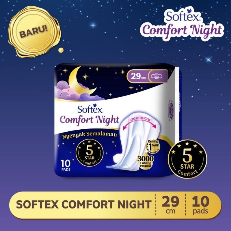 Jual Pembalut Softex Comfort Night 29cm 10 pads Pembalut Panjang Bersayap Pembalut Wing Panjang ...