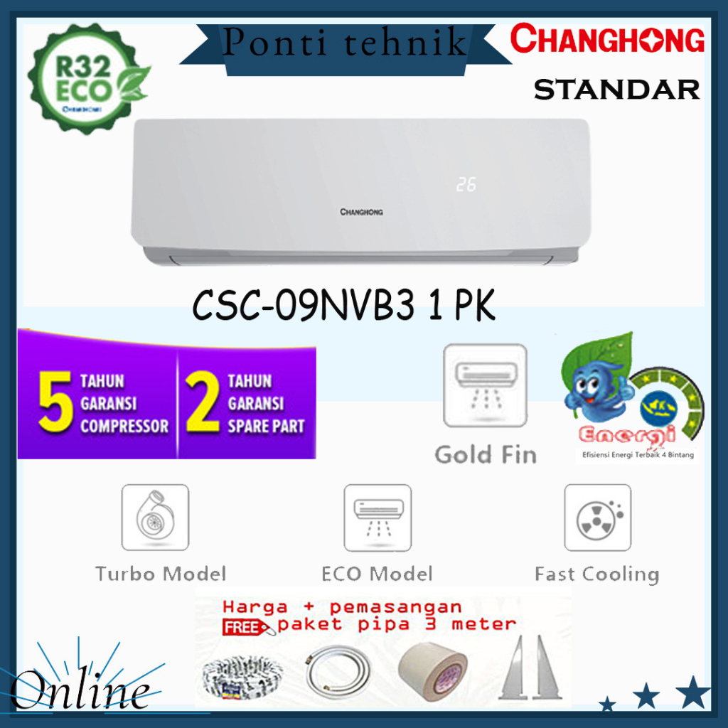 Jual AC CHANGHONG CSC-09NVB3 1 PK+PEMASANGAN | Shopee Indonesia