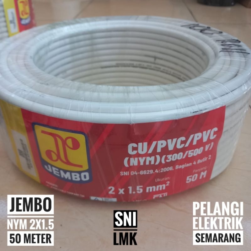 Jual Kabel NYM 2x1.5 / 2x1,5 JEMBO / WILSON / ETERNA Kualitas SNI LMK - 50 Meter 50m | Shopee ...