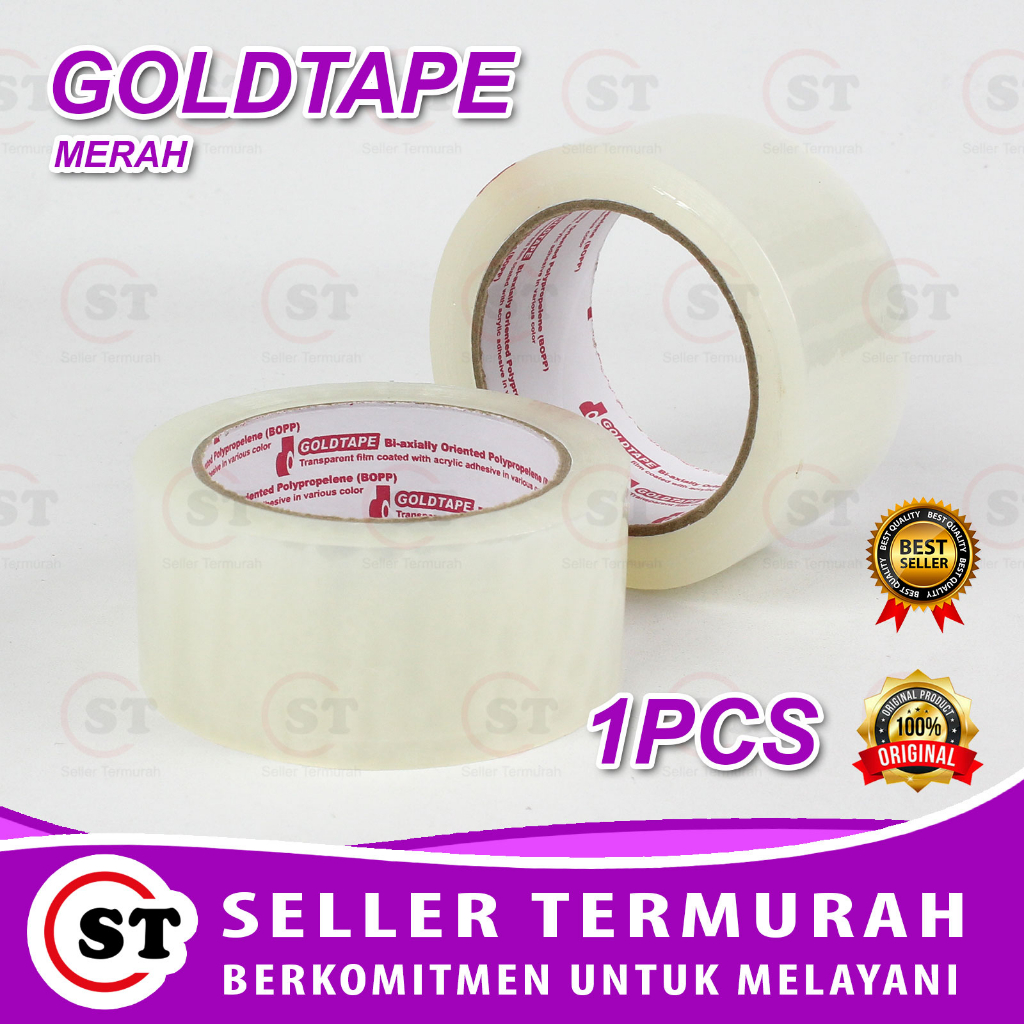 Jual Lakban Goldtape / Plakban Gold Tape OPP Core Merah 90 Yard 48mm Daya Lengket kuat lakban ...