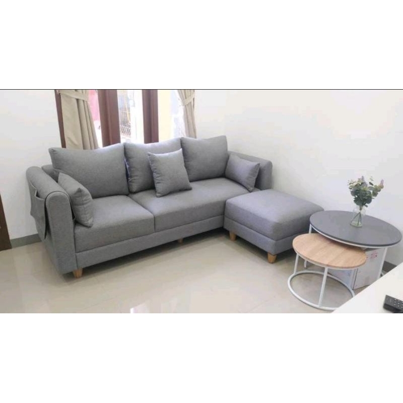 Jual sofa minimalis tipe L sofa 3 seat dan stool | Shopee Indonesia
