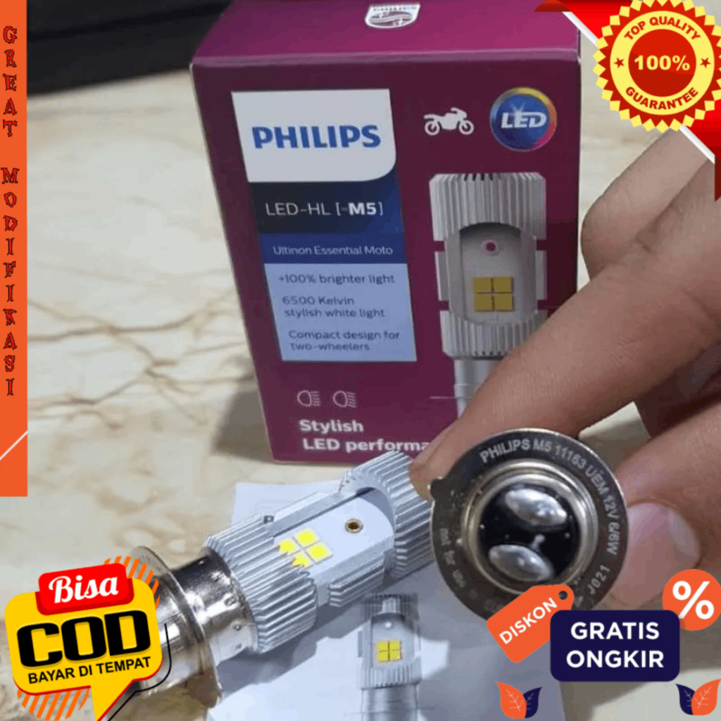 Jual Lampu Depan Motor LED PHILIPS M5 6500K 12 Volt 6 Watt LED 2 Sisi ...