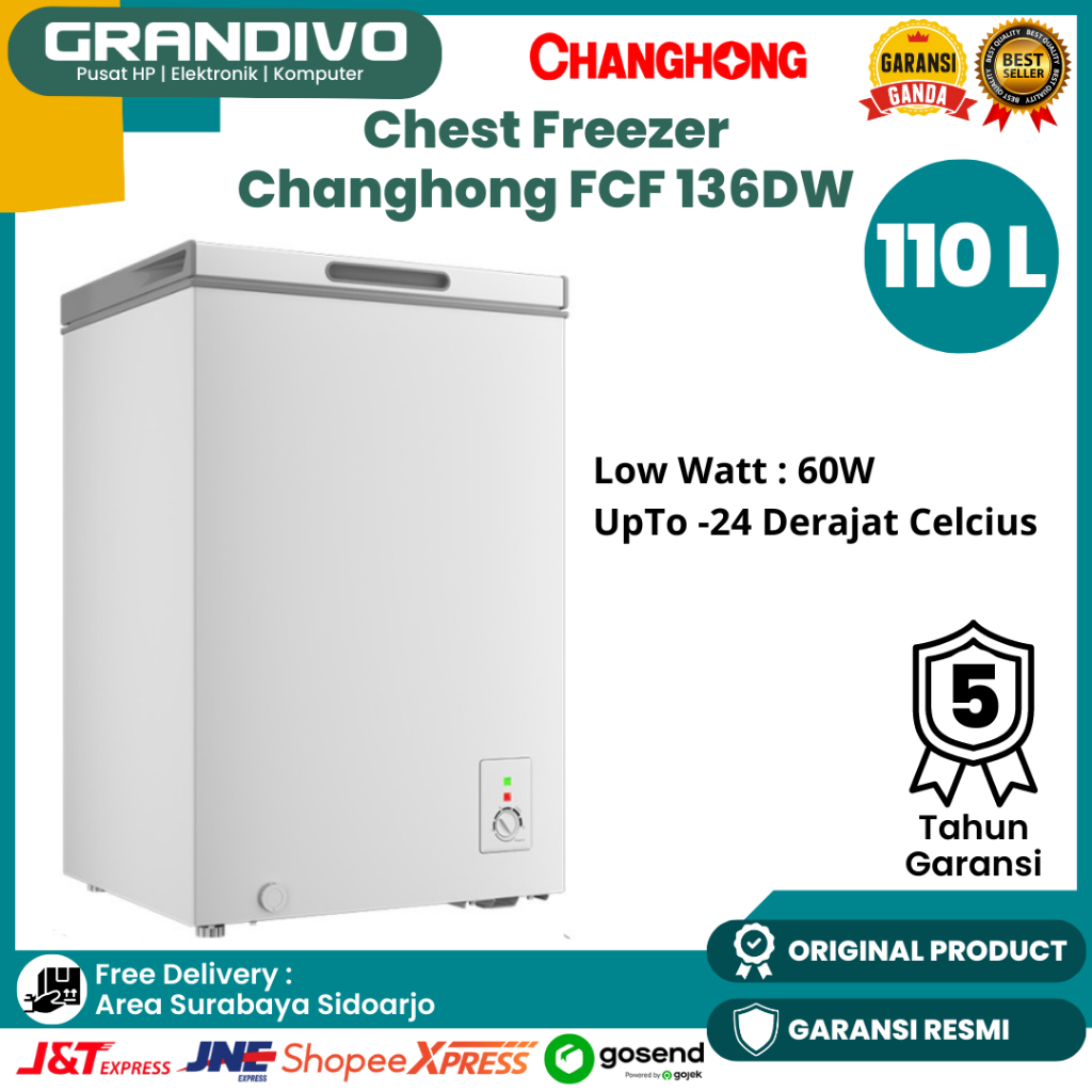 Jual Chest Freezer Changhong 110 Liter Changhong FCF 136DW UpTo -24C ...