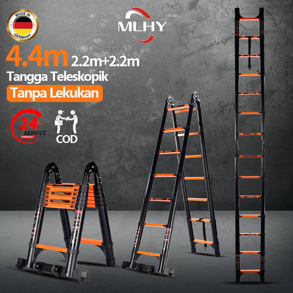 Jual Ready！MLHY Tangga Teleskopik tanpa lekukan（2.2+2.2）4.4M Aluminium ...