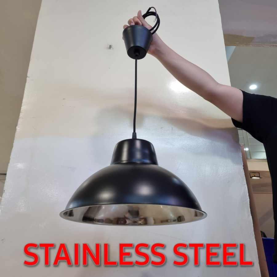 Jual Kap Lampu Gantung Hitam Stainless Reflector Silver + Fiting Jerman PVC | Shopee Indonesia