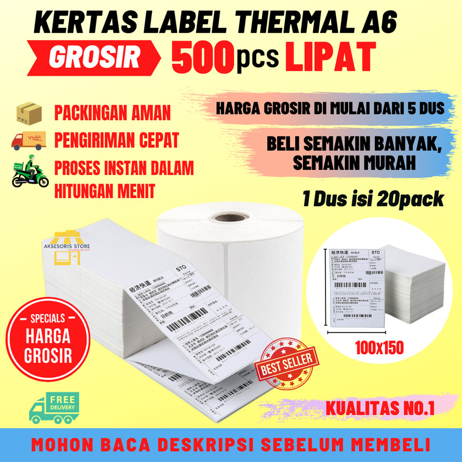 Jual Kertas Sticker Thermal Resi 100x150MM Label Barcode 100x150 ISI 500PCS | Shopee Indonesia