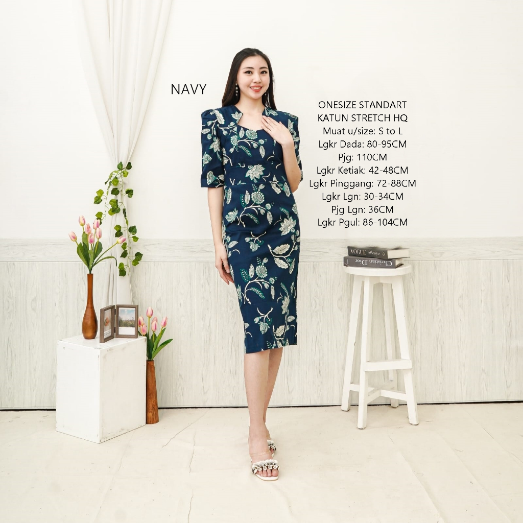 Jual Midi Dress Bodycon Batik Modern Wanita Katun Stretch melar Baju Gaun Batik kerja cewe ...