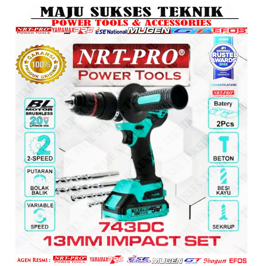 Jual NRT PRO 743 DC Mesin Bor Cordless Impact Drill 13MM 20V Baterai ...