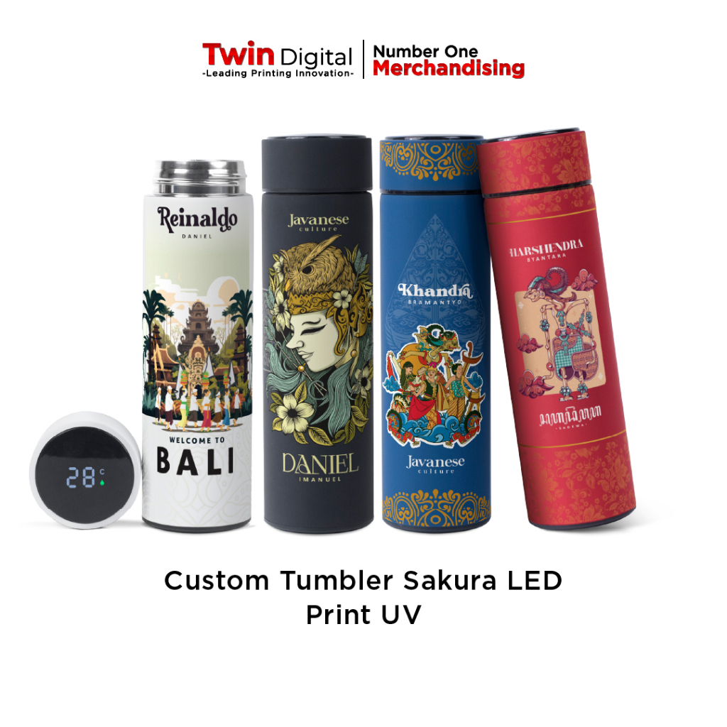 Jual Twindigital Tumbler Termos LED 500ml Custom Print Nama Botol Minum ...