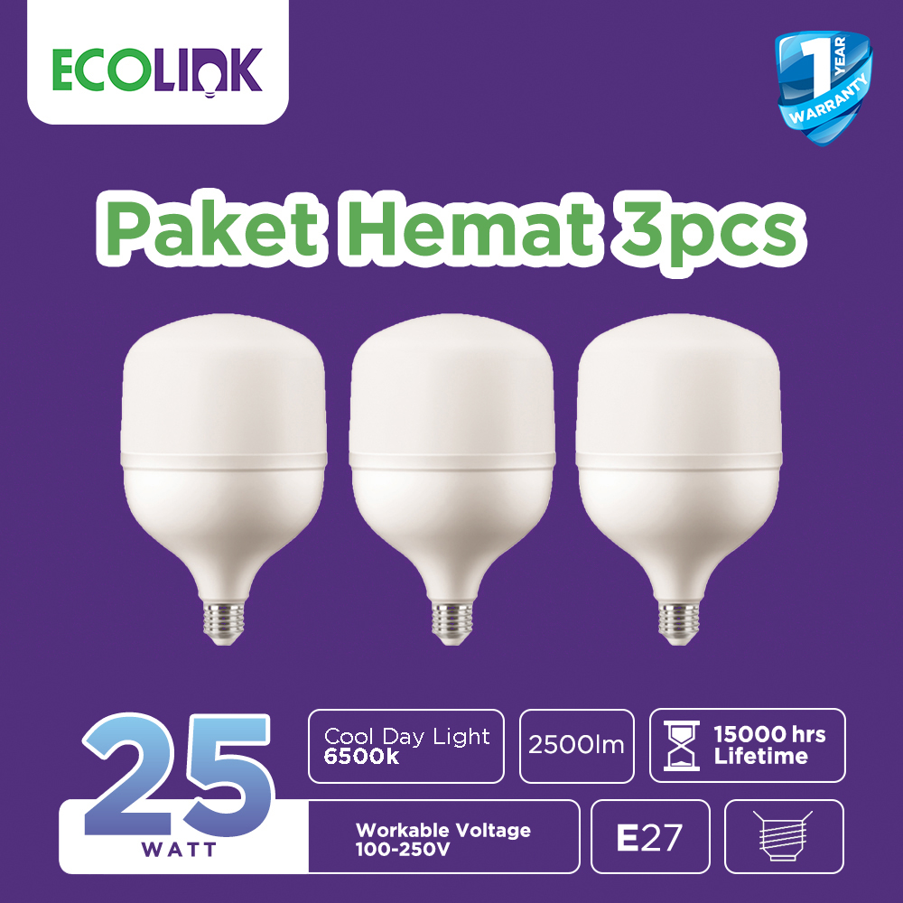 Jual Ecolink Lampu Bohlam LED Bulb Capsule 25W Putih Cool Paket 3pcs ...