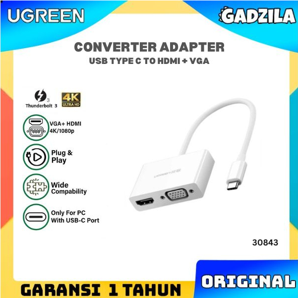 Jual UGREEN Adaptor Video Converter 2In1 USB Type C To HDMI + VGA untuk ...