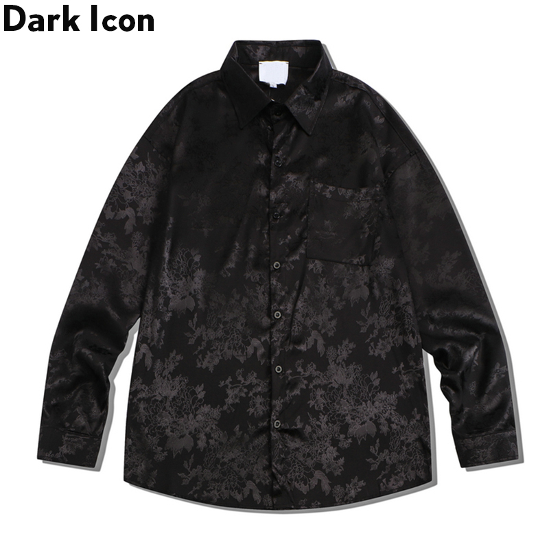 Jual Dark Icon Kemeja Eternal Hitam Bunga Pria Oversized Satin Kemeja ...