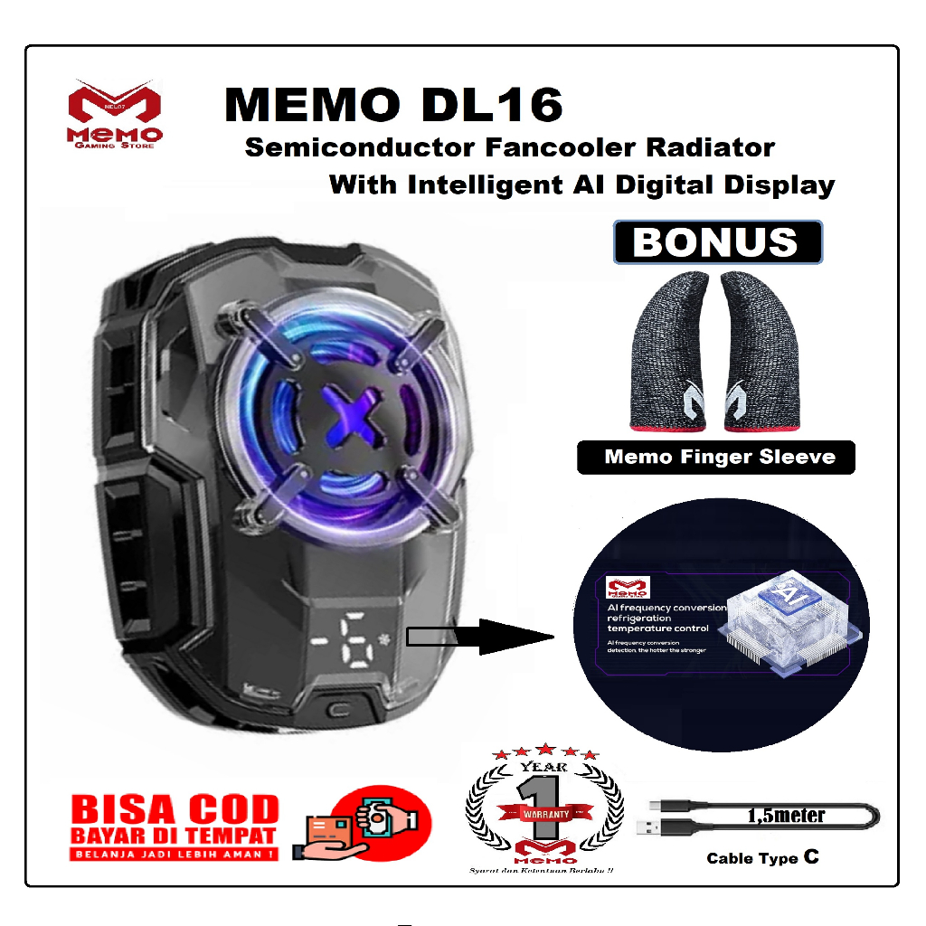 Jual Memo DL16 Fan cooler Smart AI 27W Phone cooler Cooling Fan Gaming ...