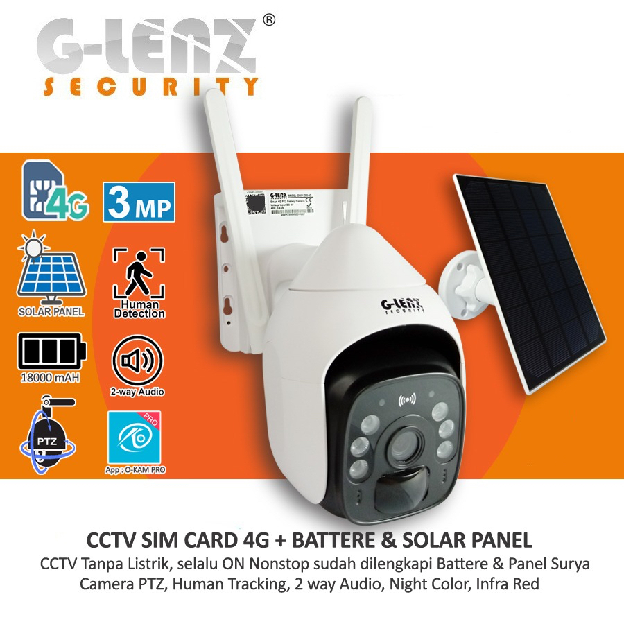 Jual GLENZ SECURITY CCTV SIMCARD 4G (3MP) BATTERY & SOLAR PANEL (GWIP-2300) | Shopee Indonesia