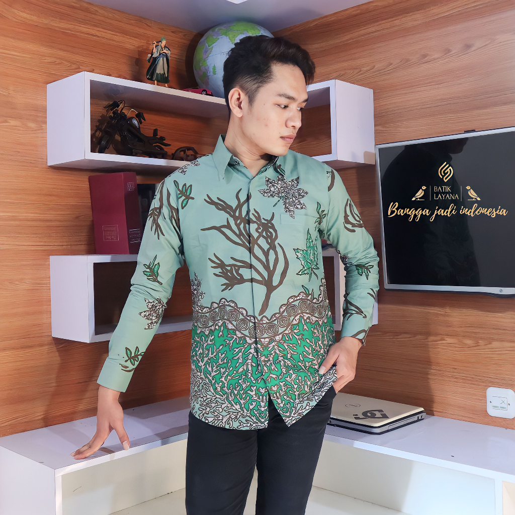 Jual Batik Layana Motif Ranting Sage Green Cerah Slimfit Premium Batik ...