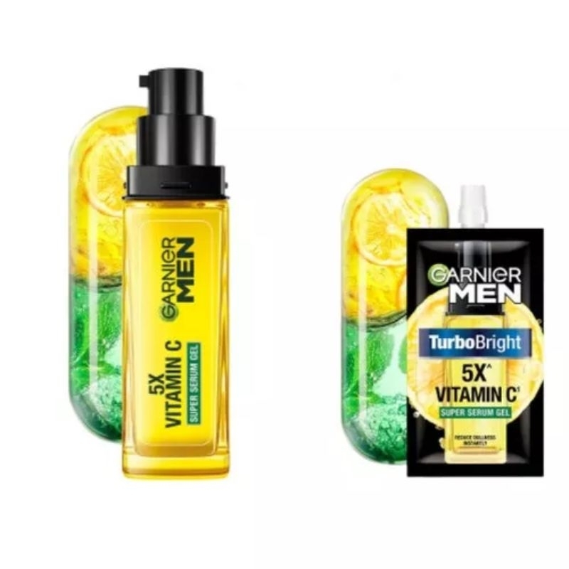 Jual Garnier Men Serum Turbo Bright 5x Vitamin C Super Serum Gel Sachet dan 30ml | Shopee Indonesia