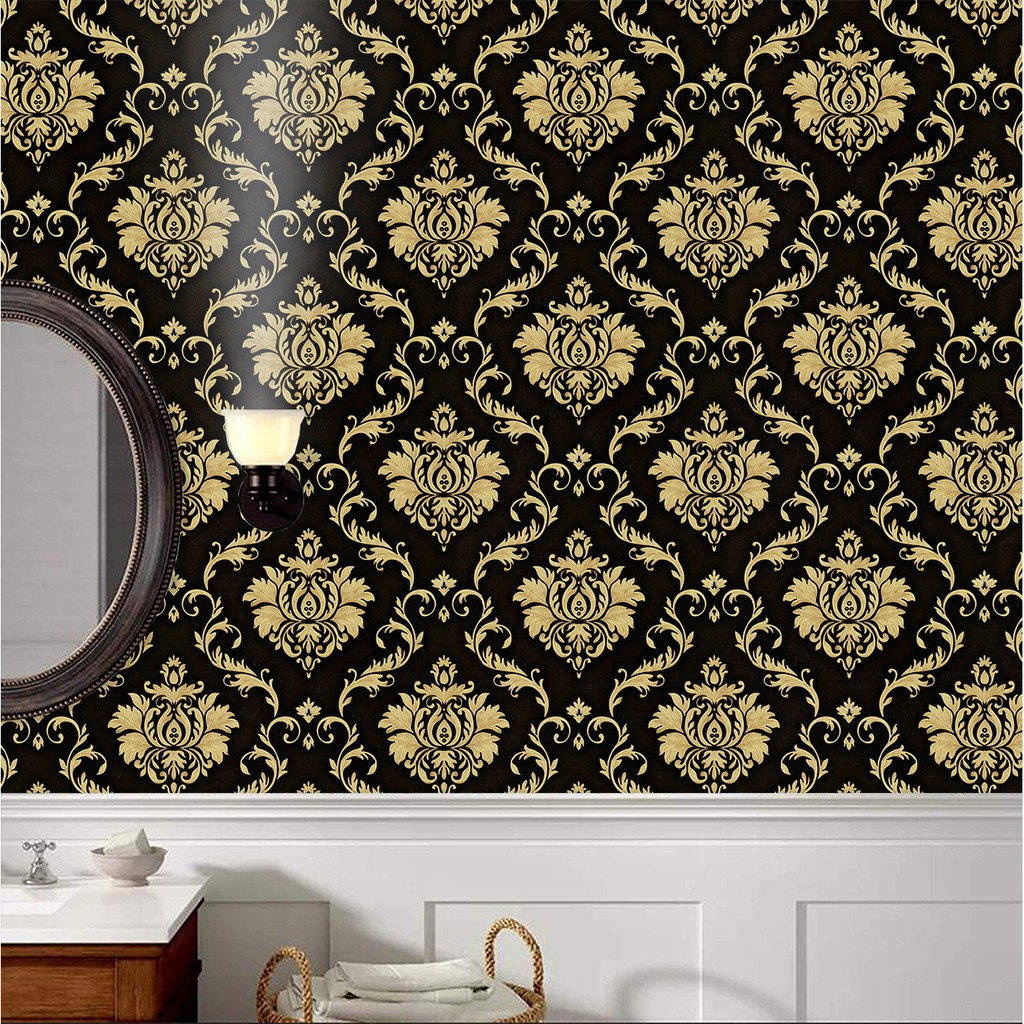 Jual WALLPAPER STIKER DINDING MOTIF BATIK HITAM GOLD | Shopee Indonesia