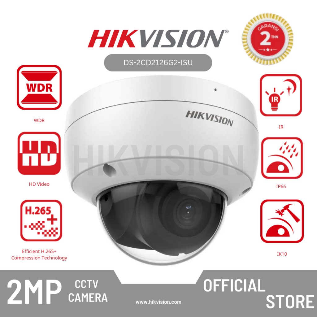 Jual HIKVISION - DS-2CD2126G2-ISU Camera IP CCTV 2 MP AcuSense Fixed Dome Network Original ...