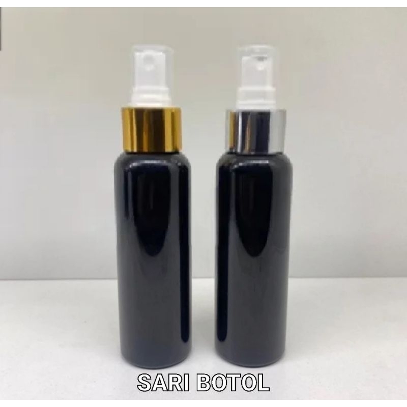 Jual BOTOL SPRAY 100ML HITAM PLASTIK PET TEBAL HALF CAP GOLD SILVER 100 ...