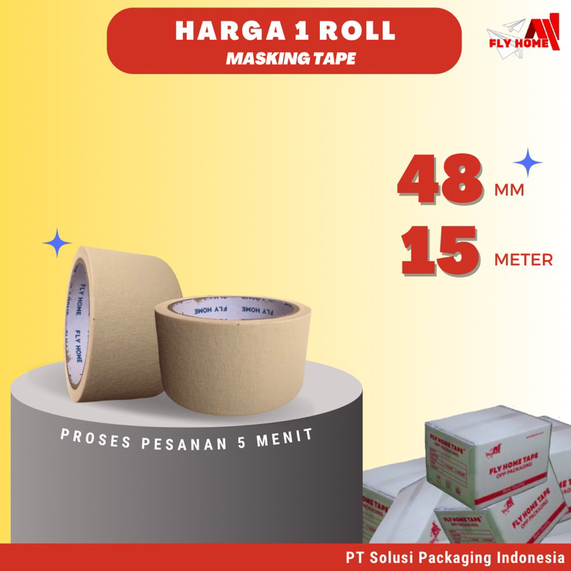 Jual FLYHOME Lakban kertas 48mm x 15meter 1 roll masking tape ukuran ...